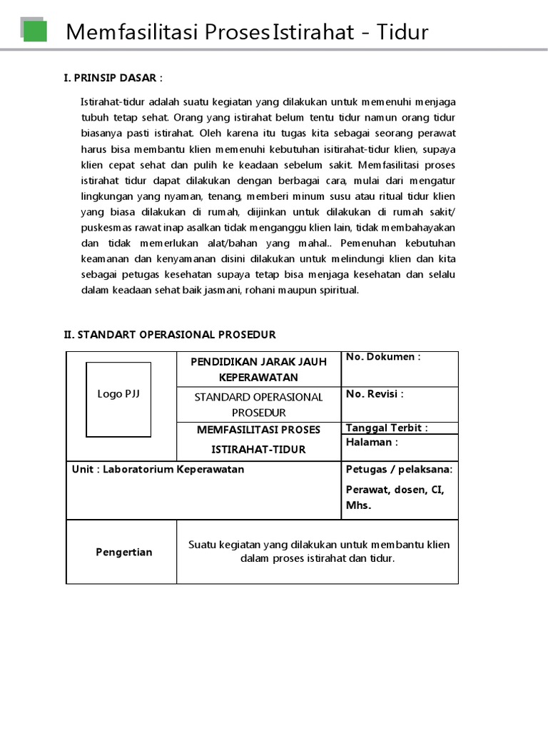Sop Istirahat Tidur | PDF