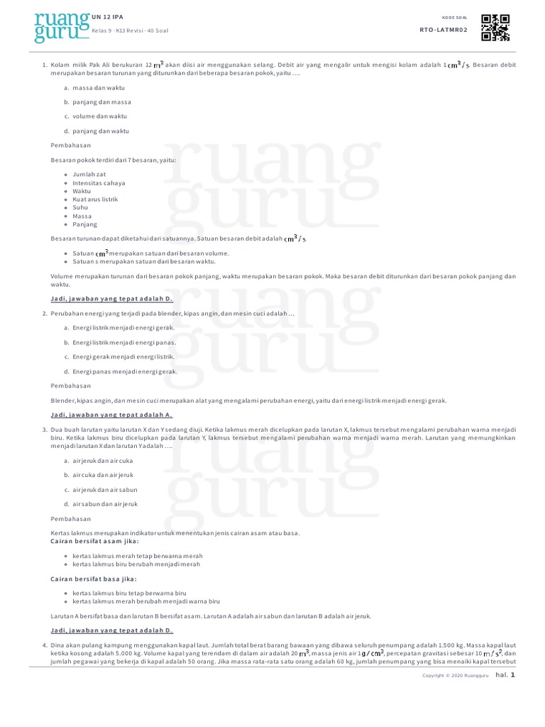 Pembahasan UN 12 IPA RTO-LATMR02 | PDF