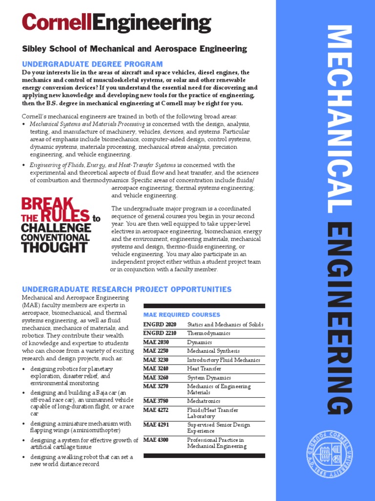 BS in Mechanical Engineering Cornell University | PDF | Mechanical ...