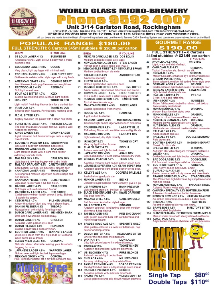 Rockingham Menu | PDF | Ale | Beer
