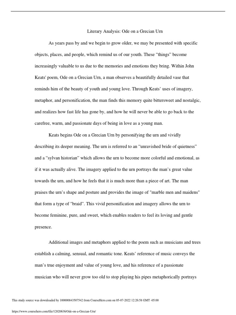 Ode - On - A - Grecian - Urn Analysis | PDF | John Keats | The Arts