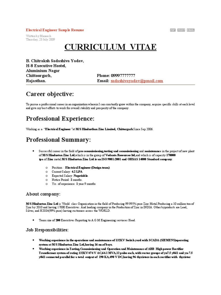 Electrical Engineer Sample Resume | PDF | Rectifier | Power Electronics