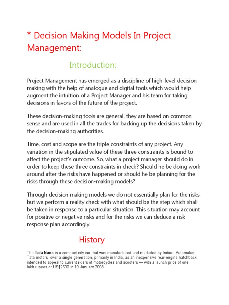 Decision Making Models in Project Management | PDF | Decision Making ...