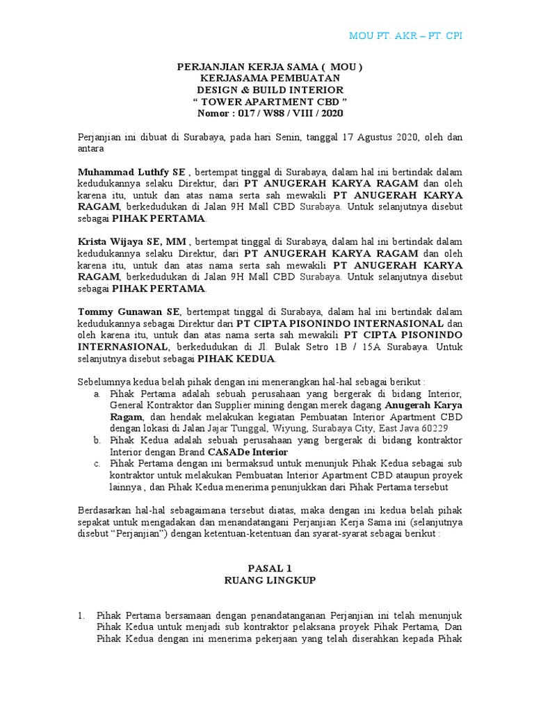 MOU - PT. AKR Dan PT CPI | PDF