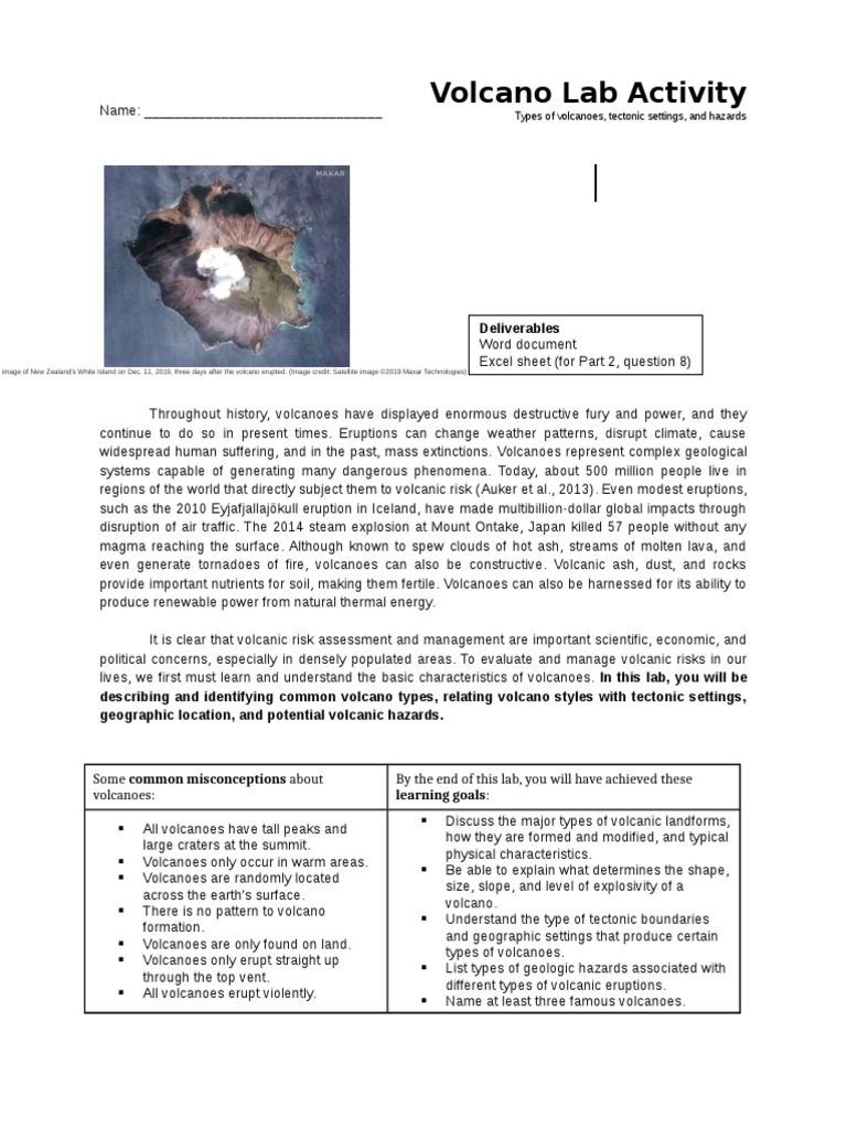 Volcano Lab Activity: Deliverables | PDF | Volcano | Lava
