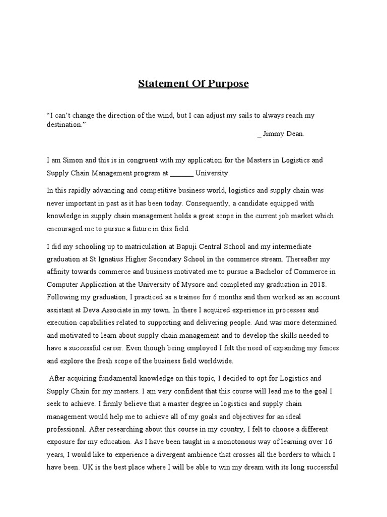 Statement of Purpose | PDF | Supply Chain Management | Logistics