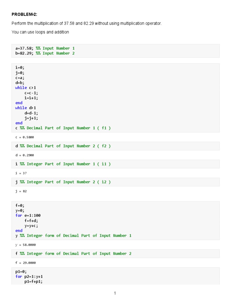 Multiplication Without Multiplication Operator in Matlab | PDF ...