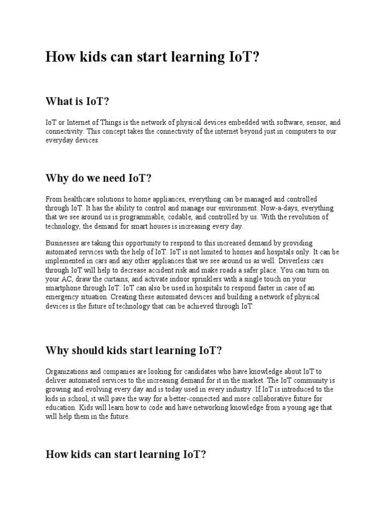 Kids Learning IoT: A Beginner's Guide | PDF | Internet Of Things ...