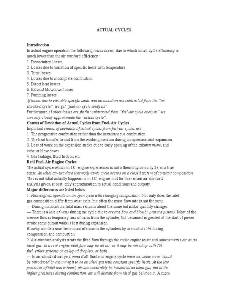 Actual Cycles Pdf Combustion Internal Combustion Engine