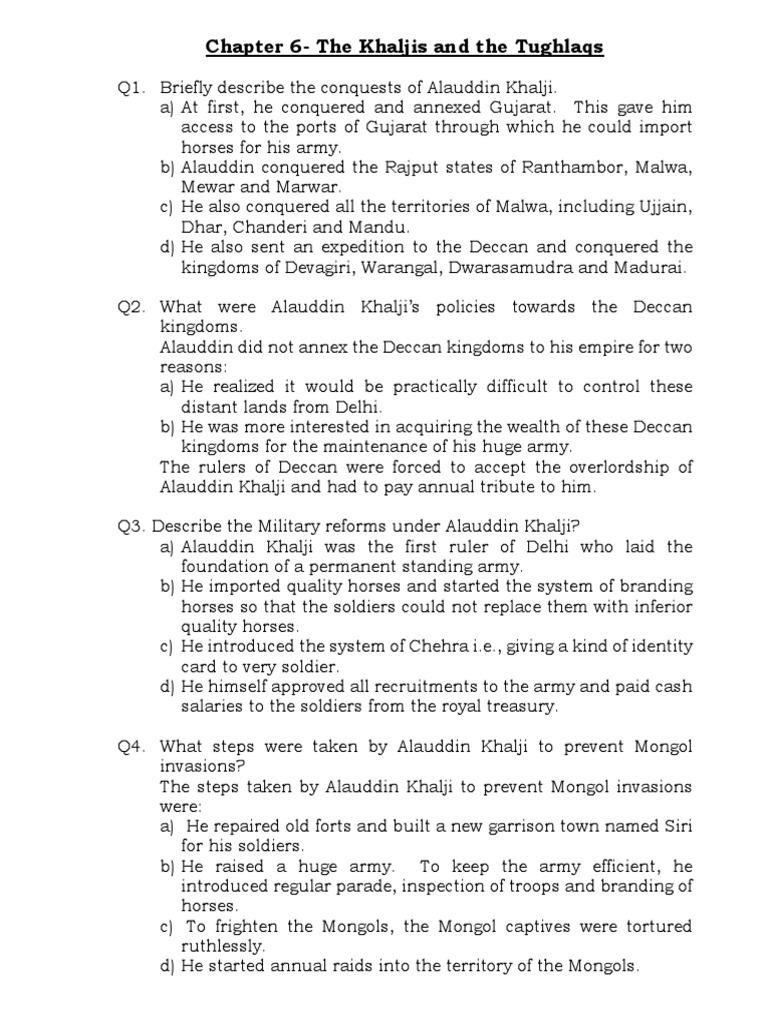 Khalji and Tughlaq Notes | PDF