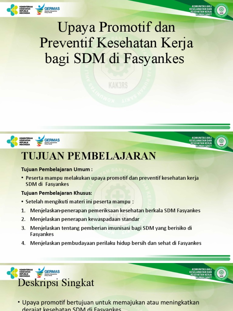 Upaya Promotif Dan Preventif Kesehatan Kerja Bagi SDM | PDF ...