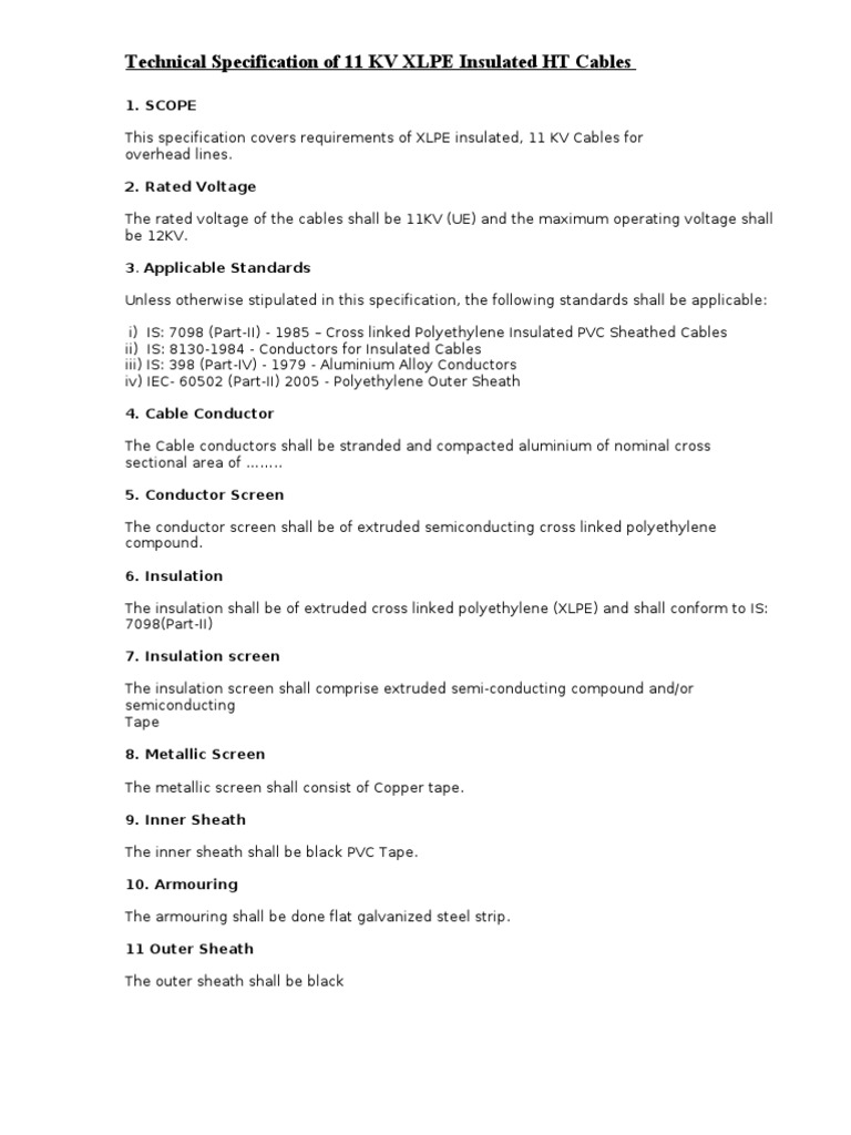 Specification of HT Cables | PDF | Insulator (Electricity) | Coaxial Cable