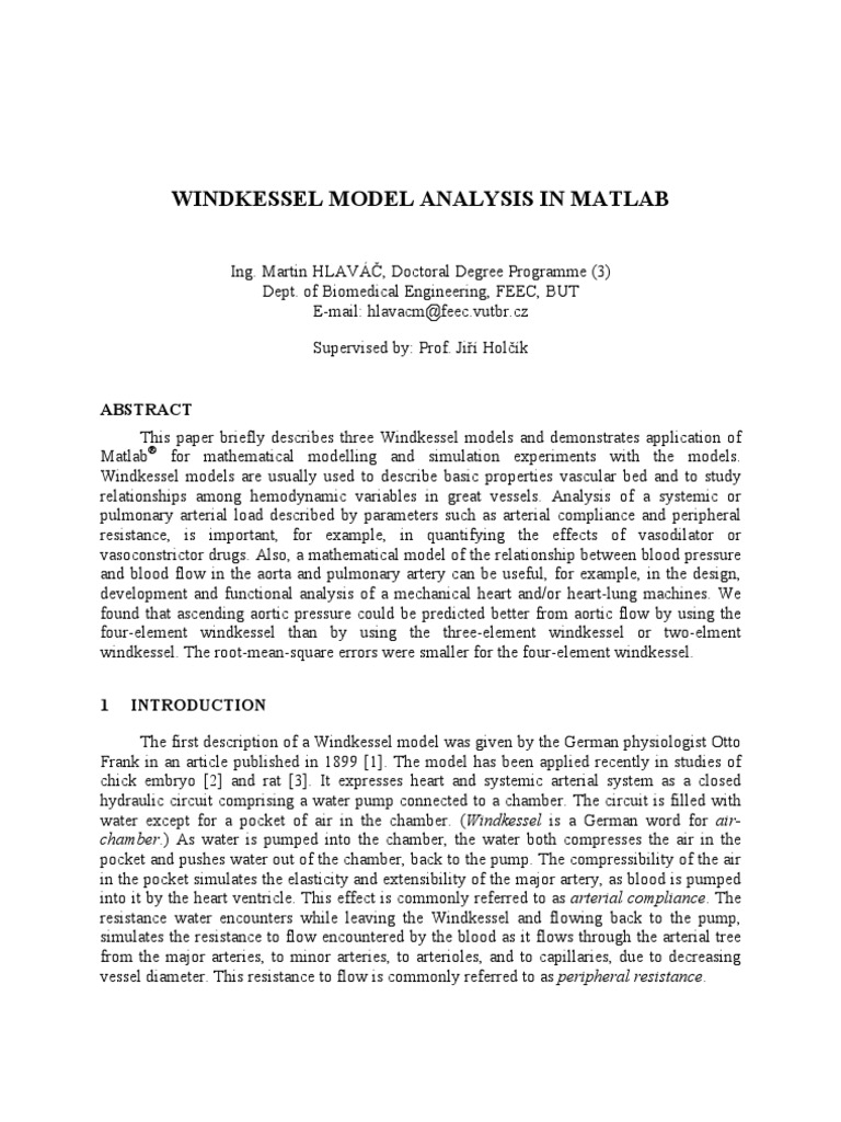 Windkessel Model Analysis in Matlab | PDF | Artery | Aorta