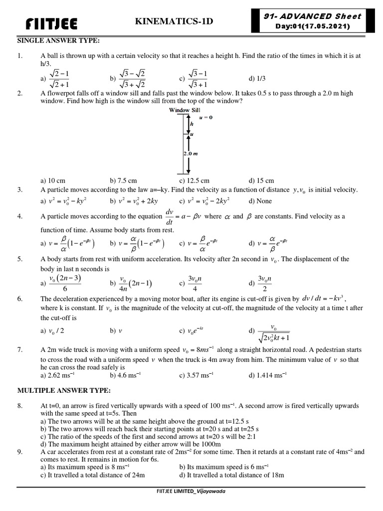 Kinematics-1d - 17.05.2021 | PDF | Acceleration | Velocity