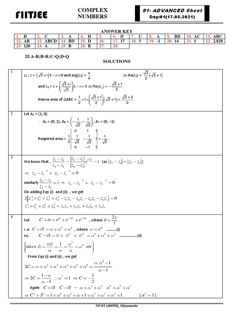 Fiitjee: Complex Numbers | PDF | Geometry | Euclidean Plane Geometry