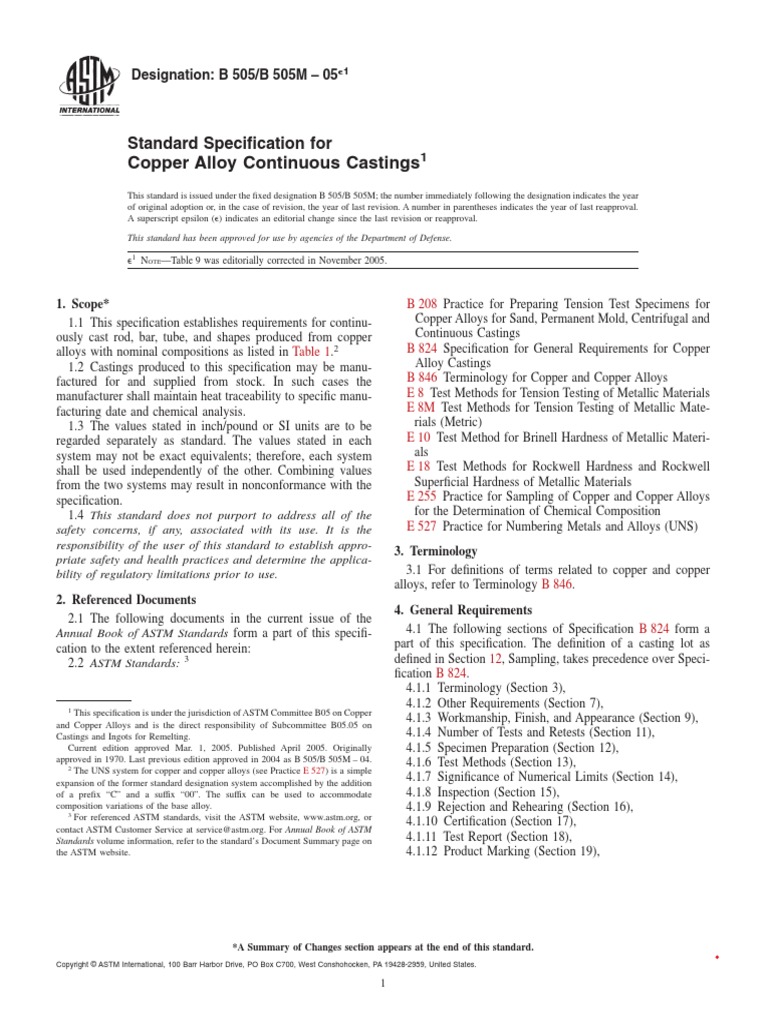 Copper Alloy Continuous Castings: Standard Specification For | PDF ...