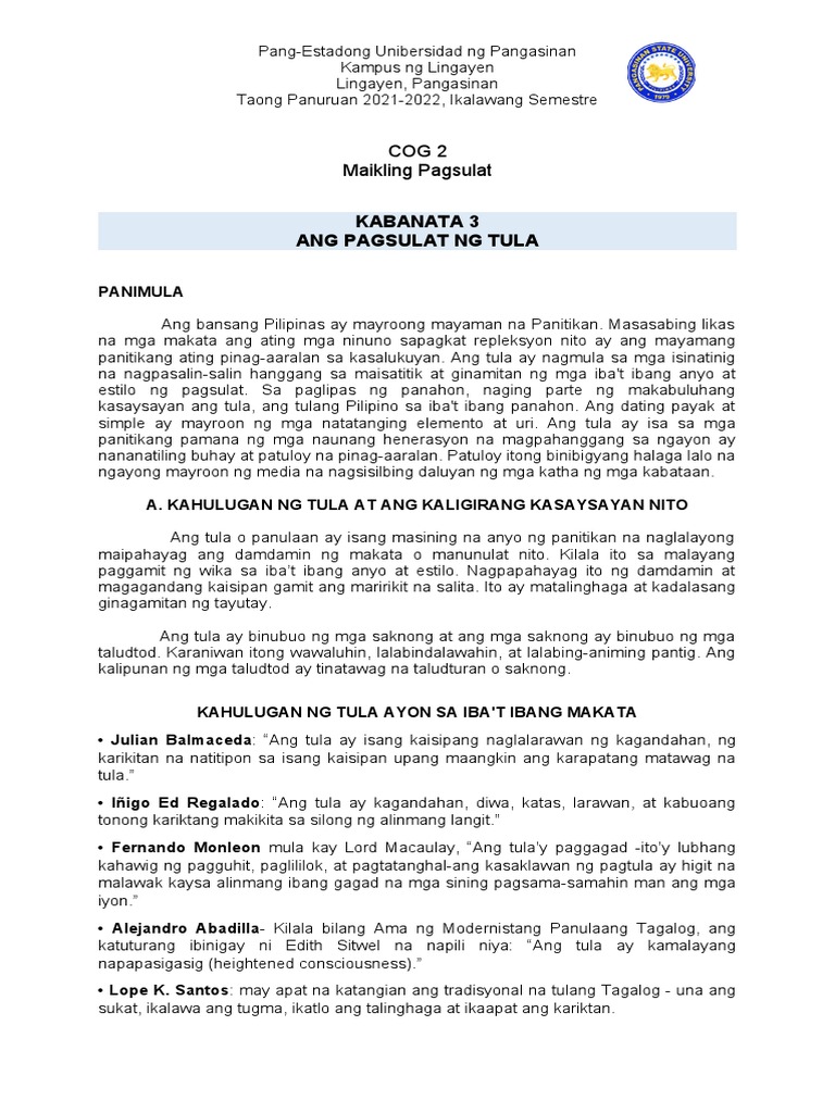 Kabanata 3 Ang Pagsulat NG Tula - 012855 | PDF