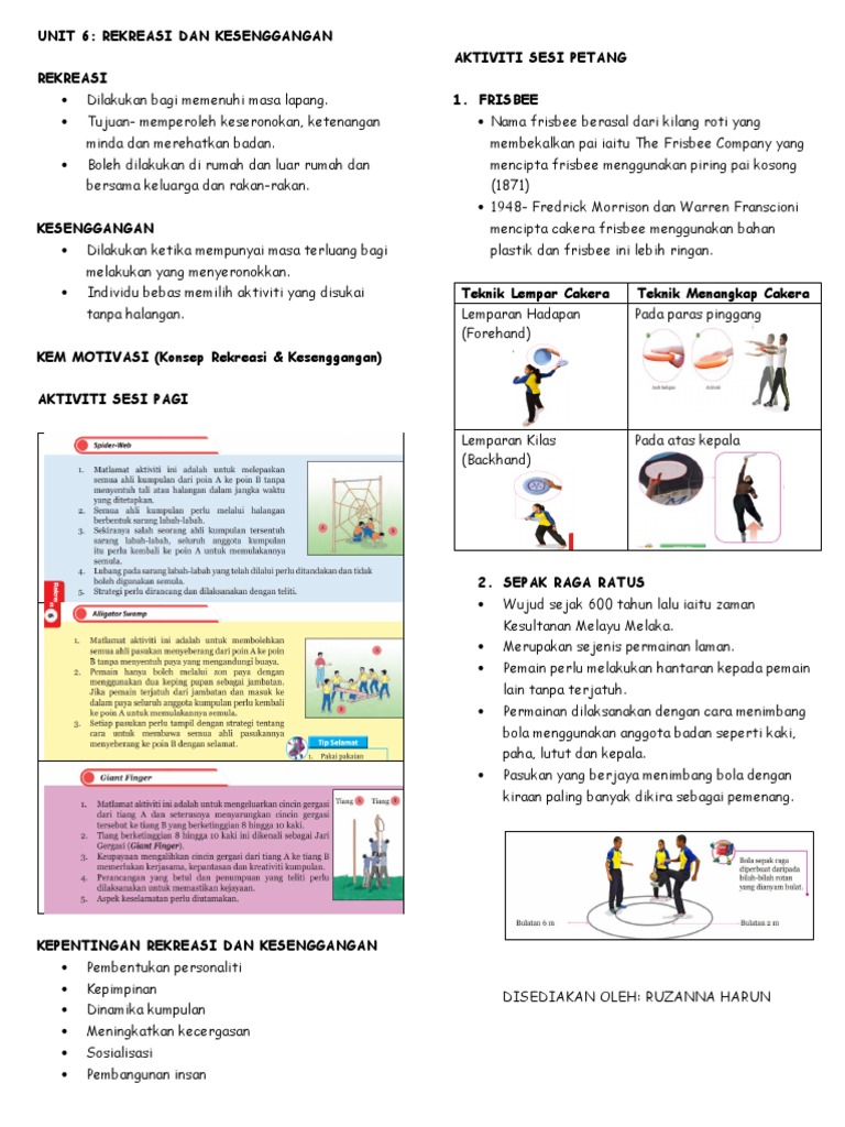Nota Unit 6 Rekreasi Dan Kesenggangan | PDF