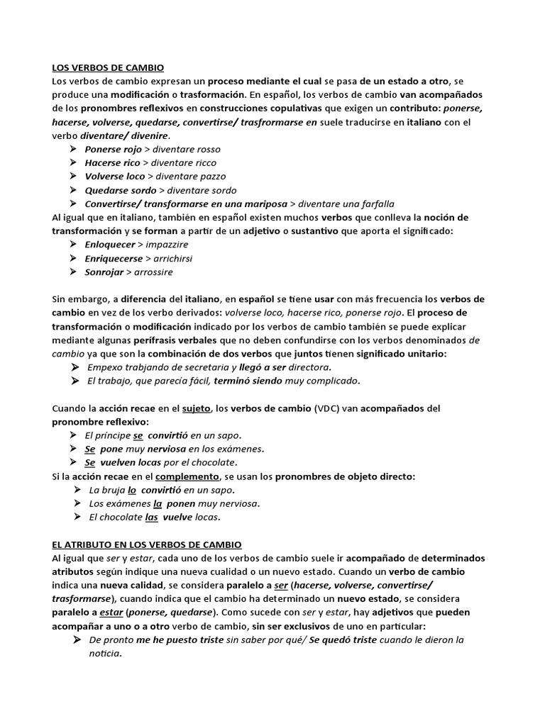 Los Verbos de Cambio | PDF | Verbo | Sustantivo