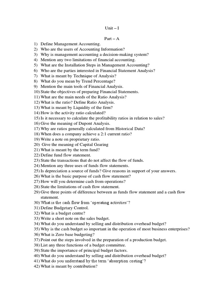 Question Bank - Management Accounting | PDF | Income Statement | Cash ...