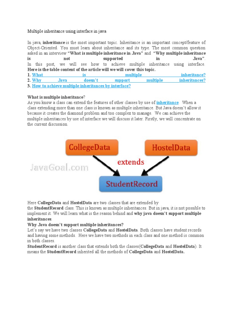 Multiple Inheritance Using Interface In Java Pdf Class Computer Programming Inheritance