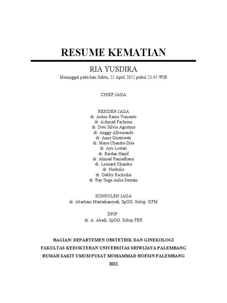 Resume Kematian Ria Yusdira | PDF