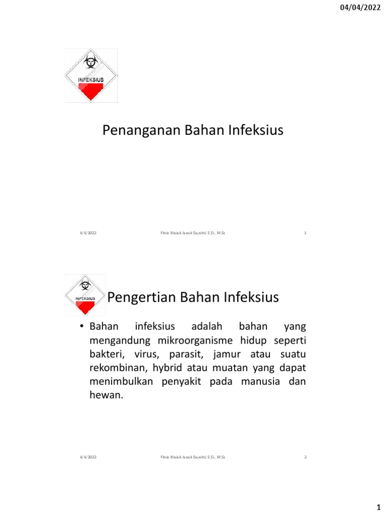 Pertemuan 7 Penanganan Bahan Infeksius | PDF