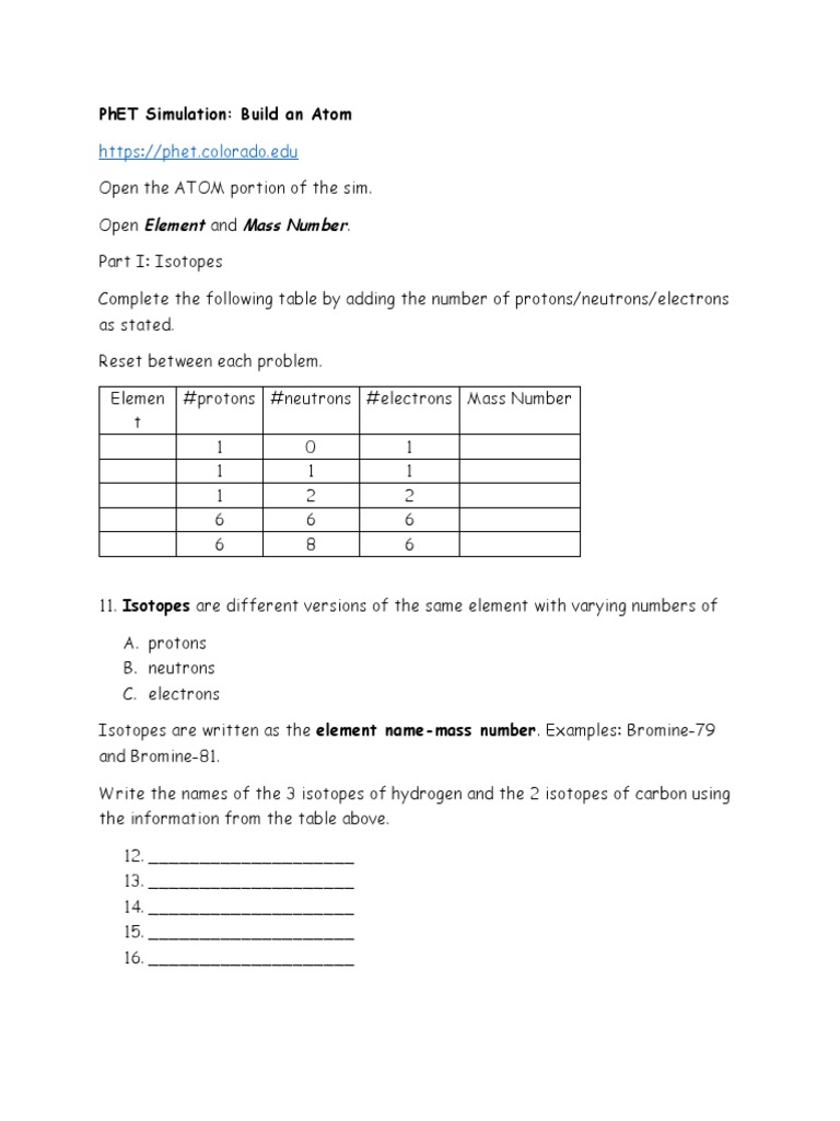 Build An Atom (PhET Simulation) | PDF