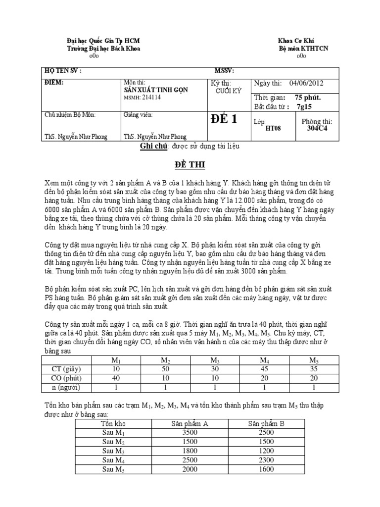 Dap An He Thong San Xuat Tinh Gon Thi HK2.11 12 | PDF