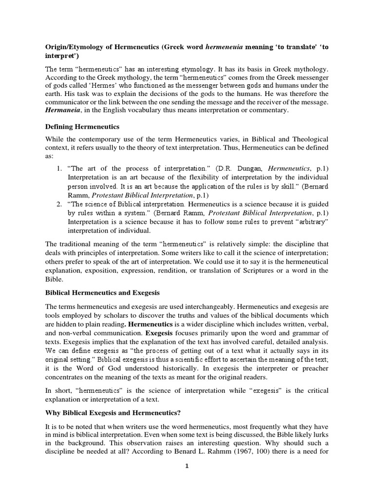 Origin and Interpretation of the Term Hermeneutics | PDF | Hermeneutics ...