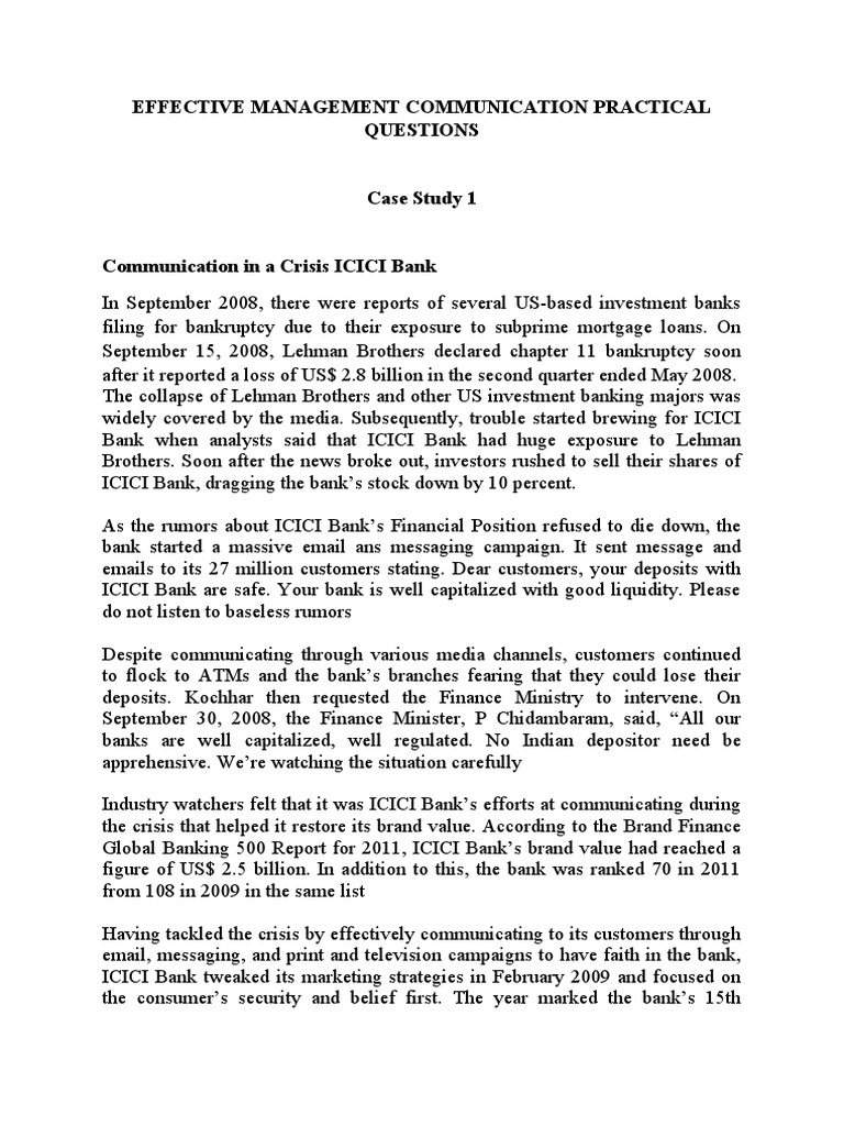 Effective Management Communication Practical Questions Case Study 1 ...