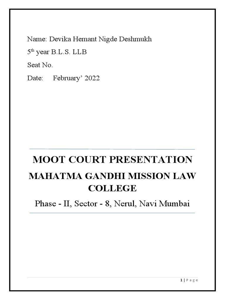 Moot Court Presentation: Mahatma Gandhi Mission Law College | PDF ...