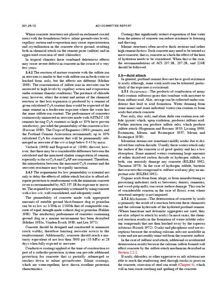 Aci201.2-R Seewater Atack | PDF | Concrete | Seawater