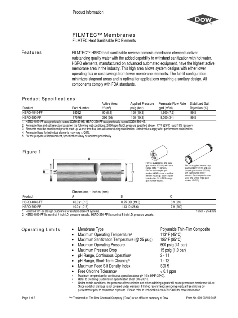 Hsro-390-Ff & Hsro-4040-Ff | PDF | Membrane | Water Heating