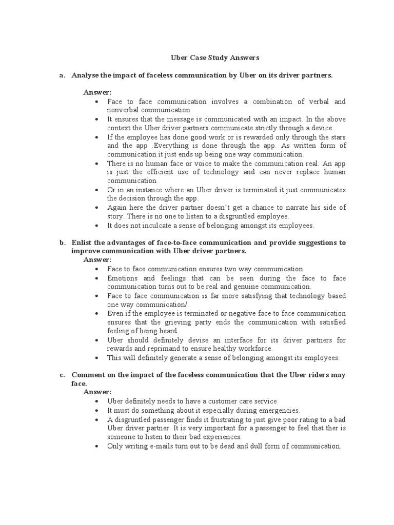 Uber Case Study Answers | PDF | Communication | Linguistics