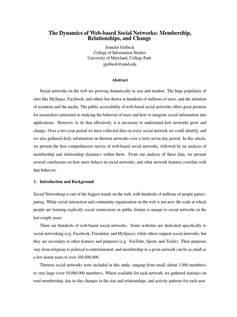Understanding the Dynamics of Web-based Social Networks: An Analysis of ...
