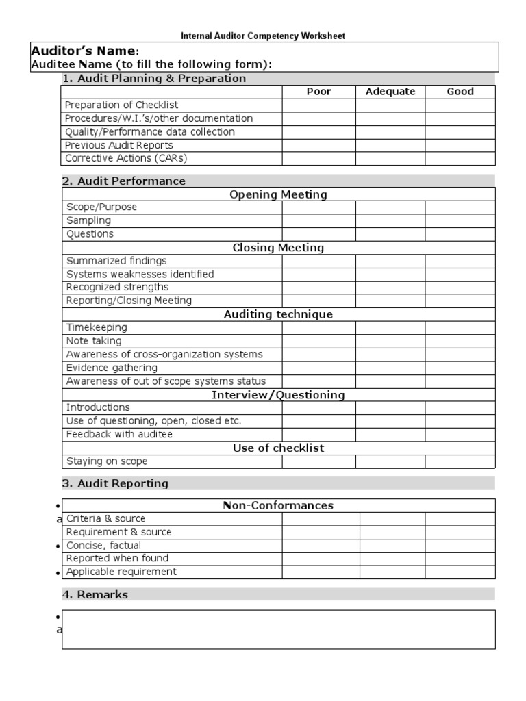 Internal Auditor Competency Assessment | PDF | Career & Growth | Business