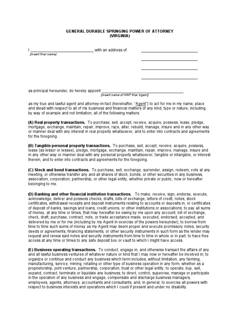 General Durable Springing Power of Attorney | PDF
