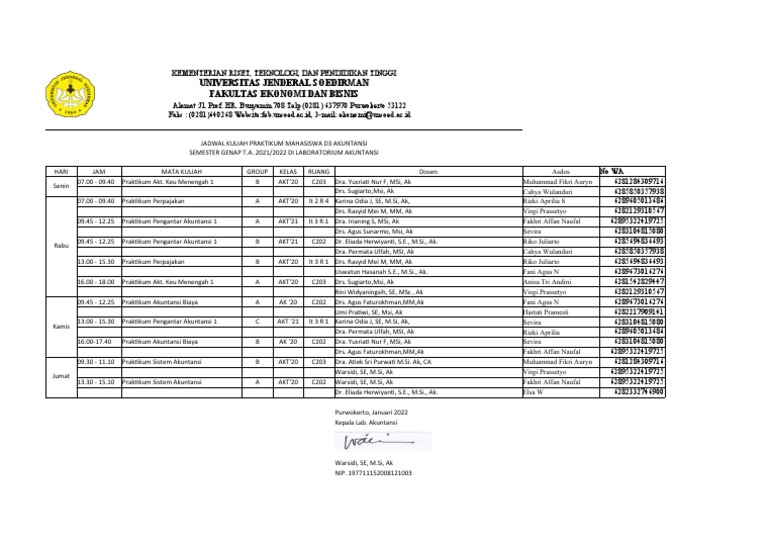 2022 Genap Jadwal Praktikum D3 Fix | PDF