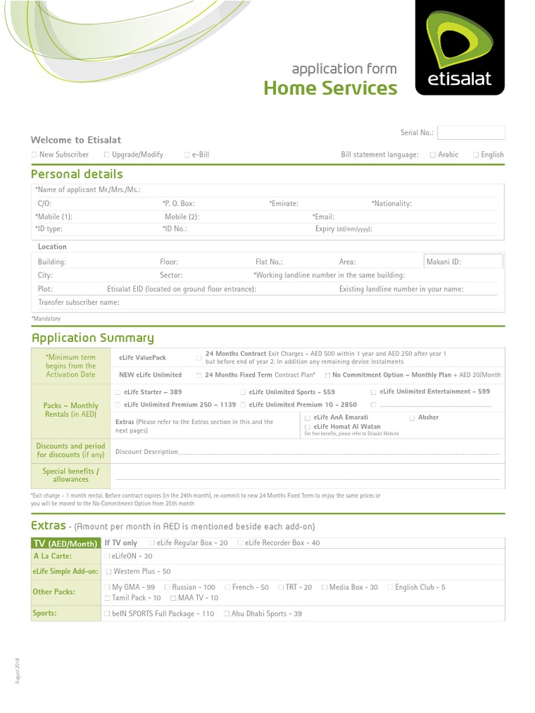 Home Services: Application Form | PDF | Subscription Business Model ...