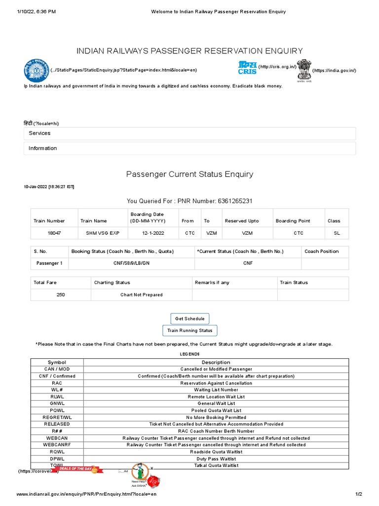 Welcome To Indian Railway Passenger Reservation Enquiry | PDF | Rail ...