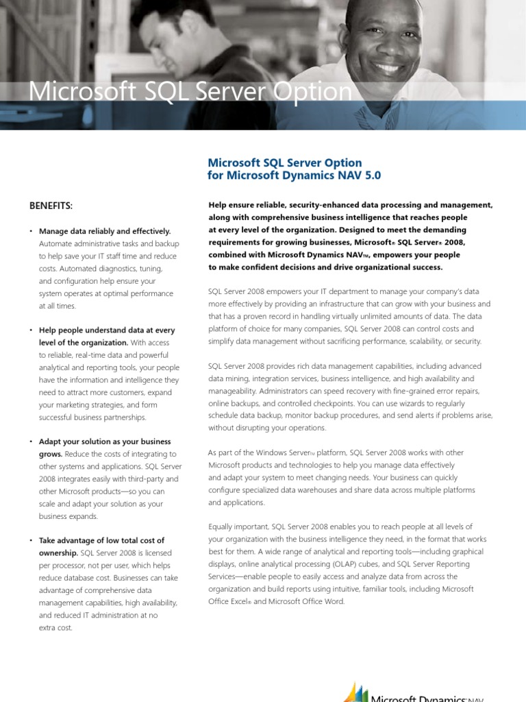 Dynamics NAV 5.0 and SQL Server 2008 | PDF | Microsoft Sql Server ...