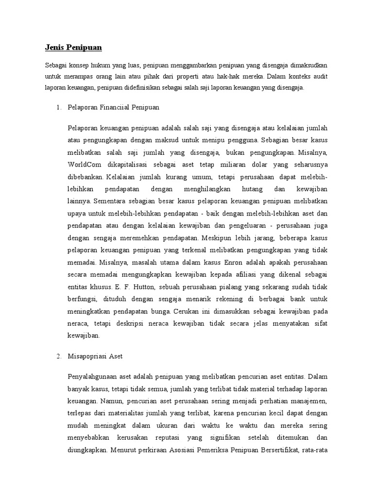 Jenis Penipuan Dan Kondisi Penipuan Audit | PDF