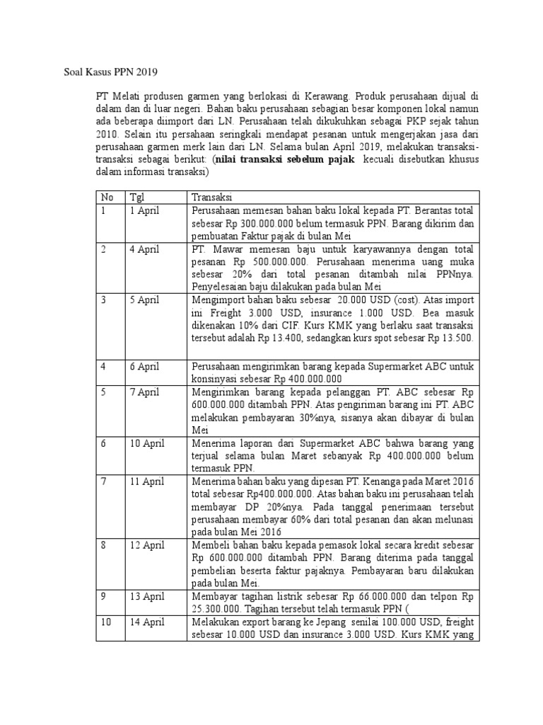 Analisis Transaksi PPN PT Melati 2019 | PDF