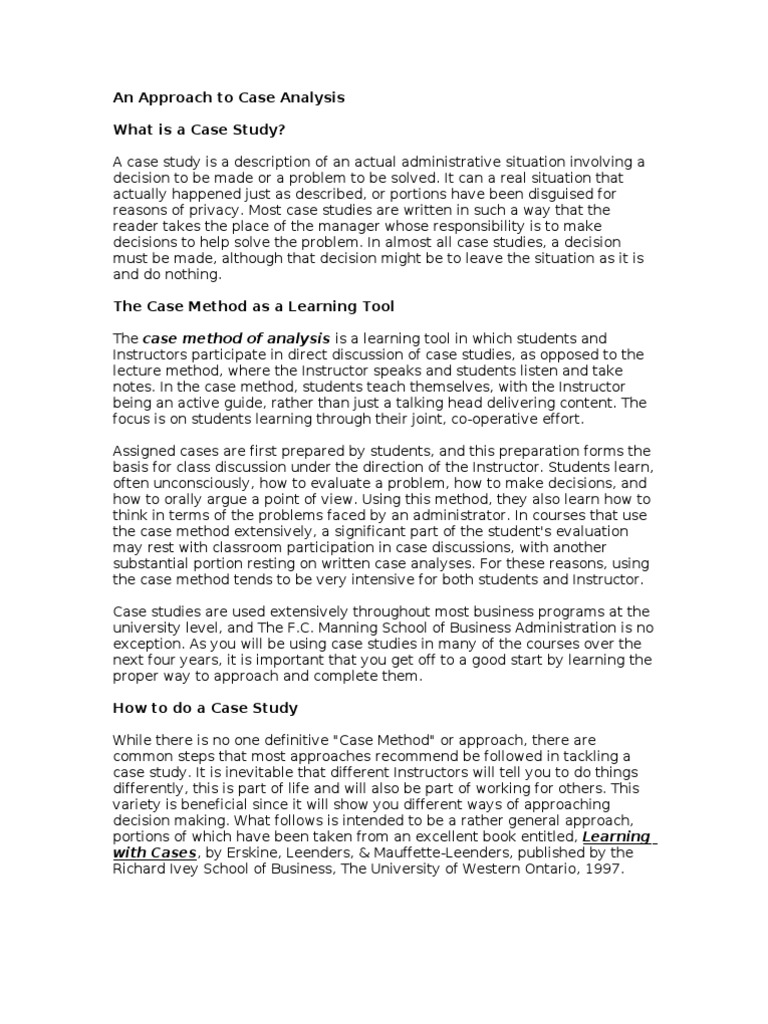 An Approach To Case Analysis What Is A Case Study? | PDF | Decision ...