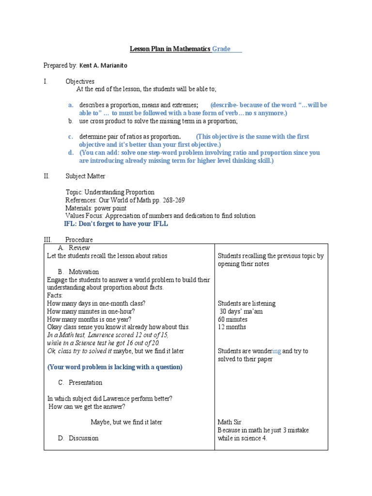 Lesson Plan in Mathematics: IFL: Don't Forget To Have Your IFLL | PDF ...