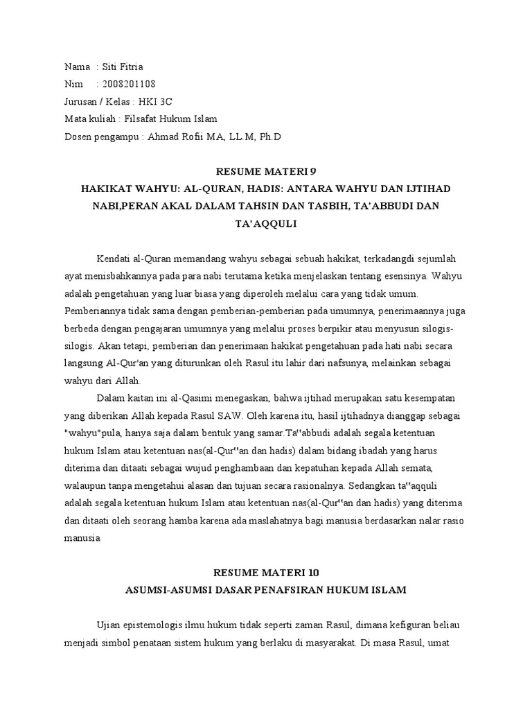 Resume Materi 9 Hakikat Wahyu: Al-Quran, Hadis: Antara Wahyu Dan Ijtihad Nabi, Peran Akal Dalam ...