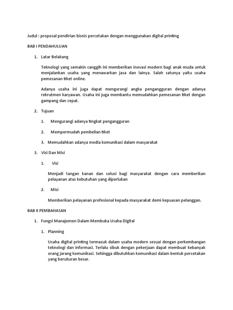 Proposal Usaha Digital Printing | PDF