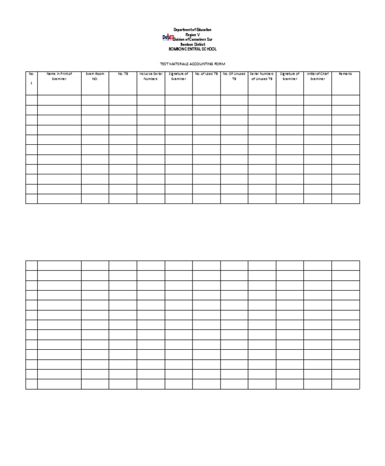 Test Materials Accounting Form | PDF