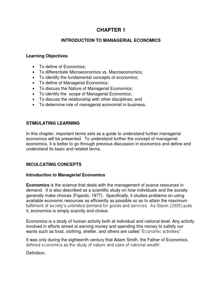 Chapter 1-Managerial Economics | PDF | Economics | Microeconomics